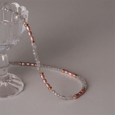 925실버 소피아 핑크 크리스탈 진주 목걸이 아이디어스