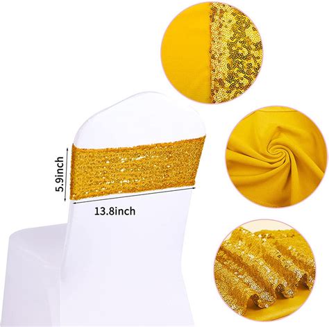 Badu Bg 10 50бр Калъф за стол с пайети Златен колан с възел Сватбена украса Лък Събития
