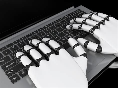 premium photo 3d illustration robotic hands typing on a notebook keyboard