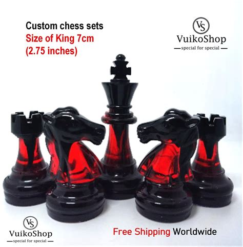 Black Red Chess Set With Chess Board Custom Chess 2 75 Inch 7 Cm Chessboard Sizes 27 27cm