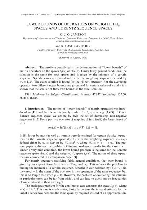 Pdf Lower Bounds Of Operators On Weighted L P Spaces And Lorentz Sequence Spaces