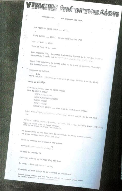 Richard Branson Digs Up Memo Detailing The Plans For The Sex Pistols