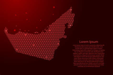 아랍 에미리트 연방 지도 배너 포스터 인사말 카드에 대 한 패턴 형상 마름모와 배경과 공간 별 노드를 반복 하는 빨간 라인에서 추상 회로도 벡터 일러스트입니다 0명에 대한