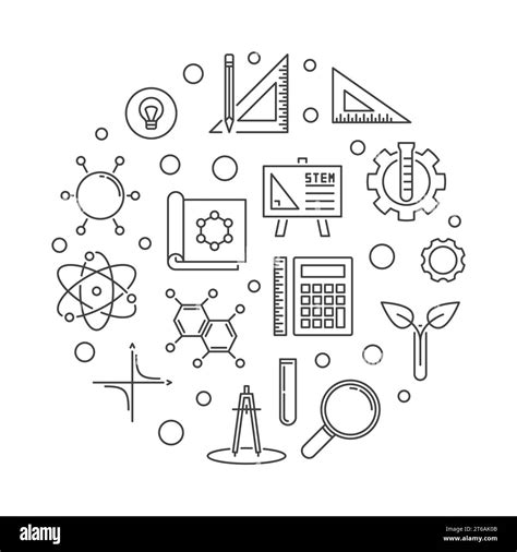 Vector Stem Concept Simple Round Illustration In Thin Line Style On White Background Stock