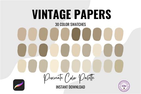 Vintage Papers Procreate Color Palettes 30 Color Swatches