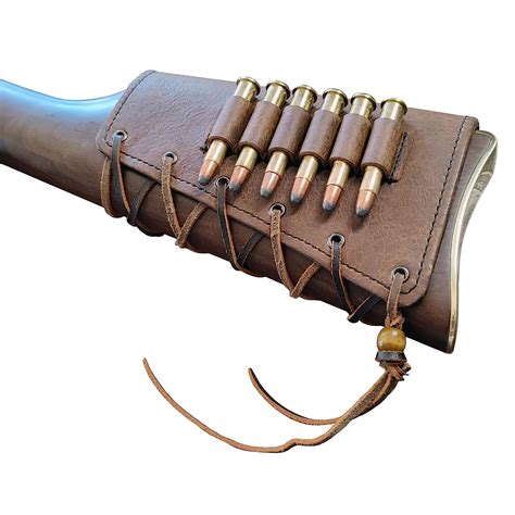 Rustic Leather Buttstock Cover With Cartridge Holders Ammo Loops For Lever Action