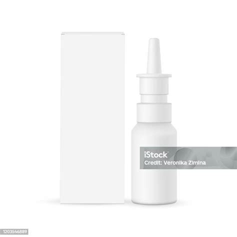 상자 모형 전면보기 흰색 배경에 격리 된 비강 스프레이 병 나잘 스프레이에 대한 스톡 벡터 아트 및 기타 이미지 나잘