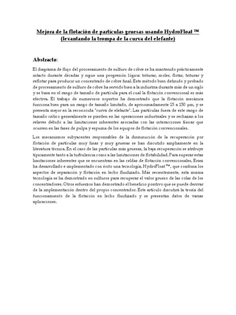 Improving Coarse Particle Flotation Using The Hydrofloat™ Pdf Pdf Cobre Aluminio