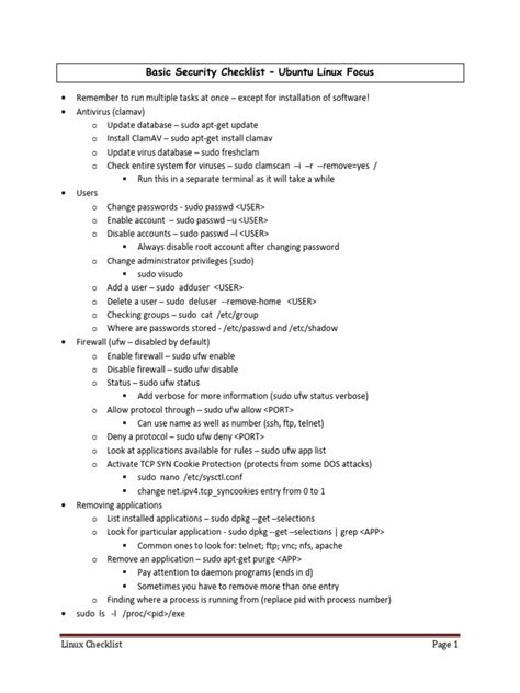 Security Checklist Linux Pdf Sudo File Transfer Protocol