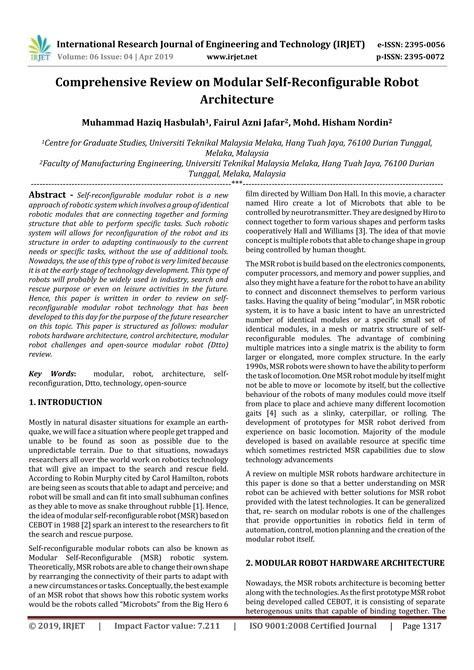IRJET Comprehensive Review On Modular Self Reconfigurable Robot Architecture PDF