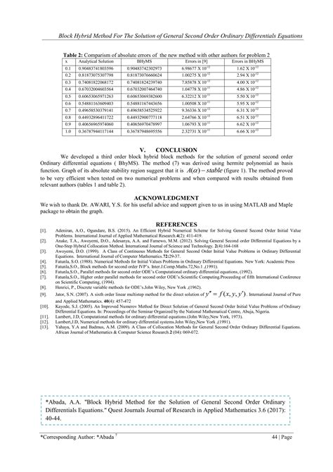 Block Hybrid Method For The Solution Of General Second Order Ordinary Differentials Equations Pdf