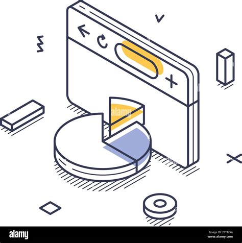isometric line art icon related to online marketing featuring a smartphone displaying a pie