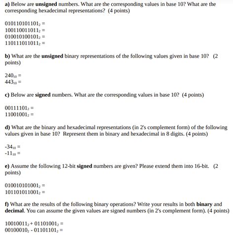 Solved A Below Are Unsigned Numbers What Are The