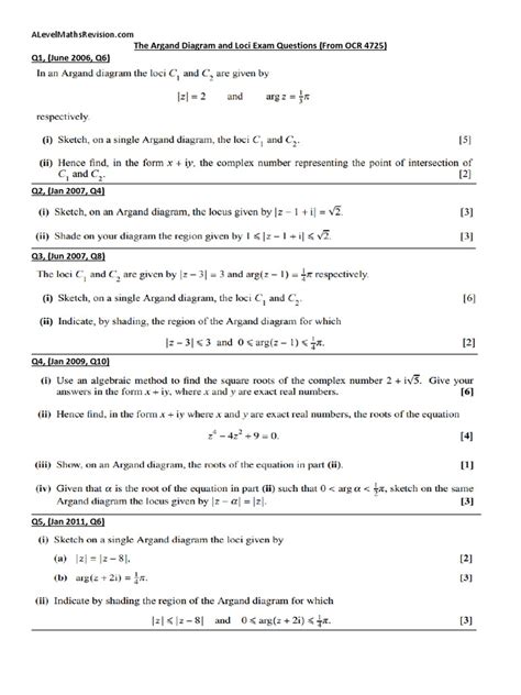 Complex Numbers The Argand Diagram And Loci Exam Questions Pdf
