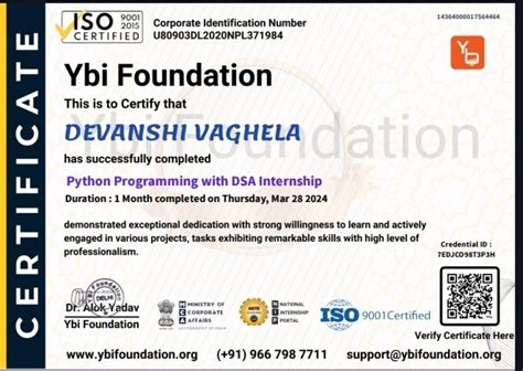 Internshipcompletion Pythonprogramming Dsa Ybifoundation