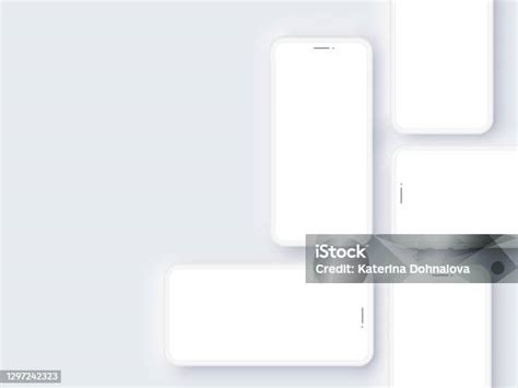 현실적인 휴대 전화 신형태 템플릿 모형 벡터 화이트 3d 프론트 디자인 슬라이드쇼에 대한 스톡 벡터 아트 및 기타 이미지 슬라이드쇼 휴대폰 앱 개념 Istock