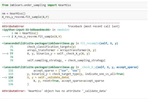 Python Nearmiss Object Has No Attribute Validatedata Stack