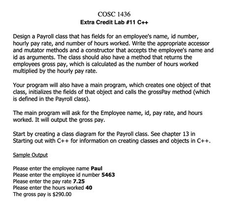 Solved Cosc 1436 Extra Credit Lab 11 C Design A Payroll
