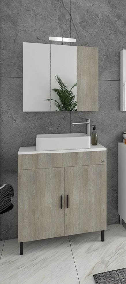 ΕΠΙΠΛΟ ΜΠΑΝΙΟΥ ΣΕΤ ΜΕ Top ΕΠΙΦΑΝΕΙΑ ΕΠΙΚΑΘΗΜΕΝΟ ΝΙΠΤΗΡΑ And ΚΑΘΡΕΠΤΗ Drop Roma 80 Light Beige 80