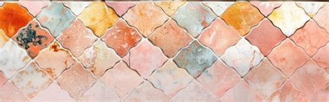 Peach Fuzz Mosaic Vintage Moroccan Ceramic Tiles In Marrakech Arabesque Pattern Stock