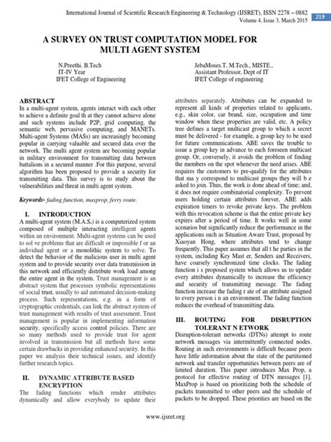A Survey On Trust Computation Model For Multi Agent System Pdf Routing Key Cryptography
