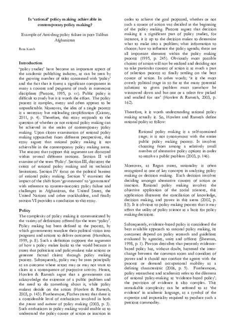 Pdf Is ‘rational Policy Making Achievable In Contemporary Policy Making Narcotic A Case In