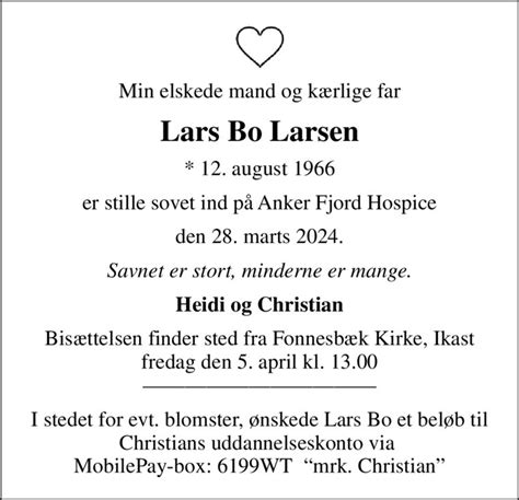 Lars Bo Larsen Dødsannoncer I Danmark