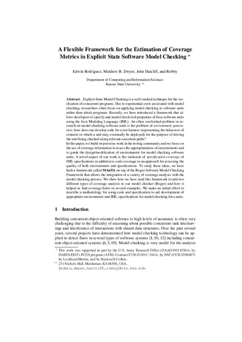 Pdf A Flexible Framework For The Estimation Of Coverage Metrics In Explicit State Software