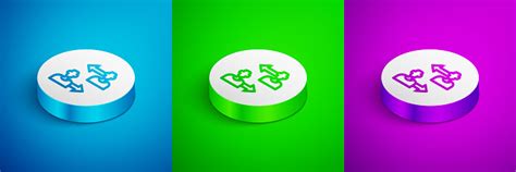 파란색 녹색 및 보라색 배경에 격리 된 등분 성 라인 대체 축구 선수 아이콘 플레이어는 협회 축구에서 교환합니다 흰색 원 버튼입니다 벡터 3차원 형태에 대한 스톡 벡터 아트