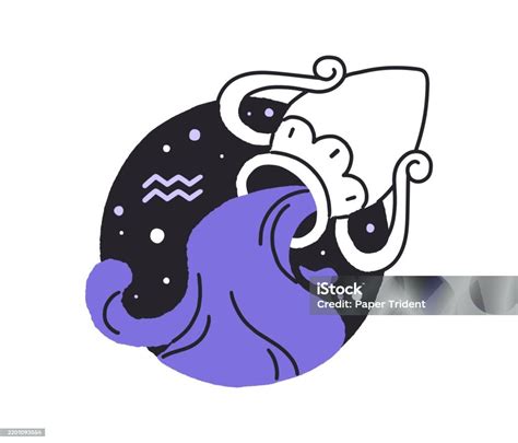 물병자리 조디악 표지판의 윤곽 아이콘입니다 별 그림 별자리의 둥근 모양 아바타 점성술 요소 출생 달의 별자리 상징 흰색 배경에 평면 절연 벡터 그림 0명에 대한 스톡 벡터