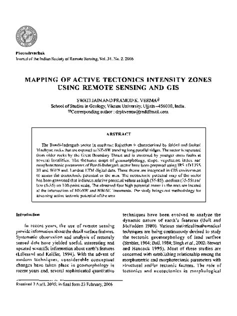 Pdf Mapping Of Active Tectonics Intensity Zones Using Remote Sensing