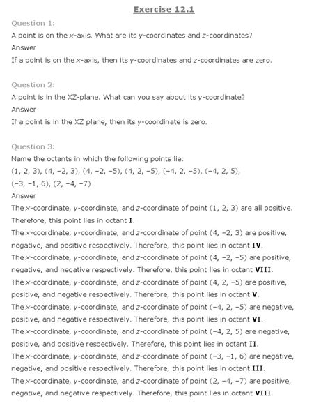 Maths Ch 12 Introduction To Three Dimensional Geometry Class 11 Ncert