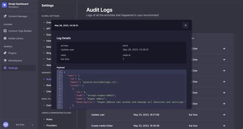 Viewing Audit Logs Strapi Documentation