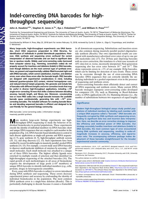 Pdf Indel Correcting Dna Barcodes For High Throughput Sequencing