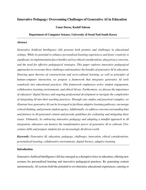pdf innovative pedagogy overcoming challenges of generative ai in education