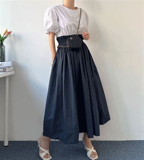 잘록허리풍성한 배색 퍼프 볼륨소매 밴딩 투톤 플레어 롱원피스 여름 하객원피스 데이트룩 에이블리