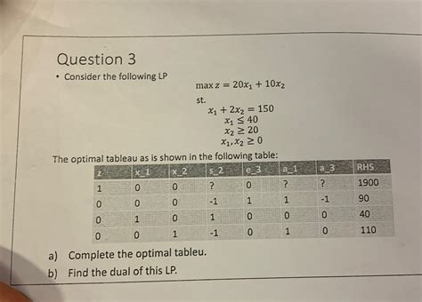 Question 3consider The Following Lp