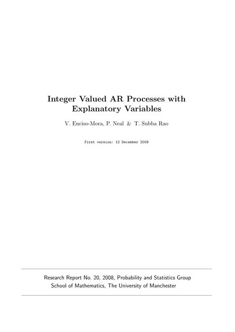 Pdf Integer Valued Ar Processes With Explanatory Variables