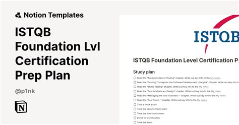 Istqb Foundation Lvl Certification Prep Plan Template Notion Marketplace