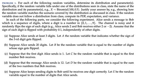 Solved Problem 1 For Each Of The Following Random