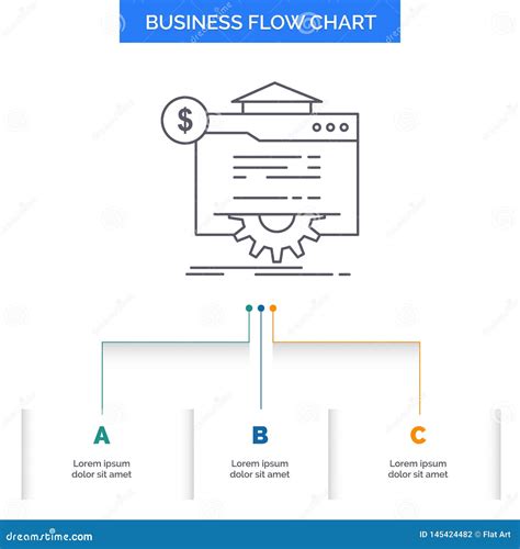 Seo Progress Globe Technology Website Business Flow Chart Design With 3 Steps Line Icon For