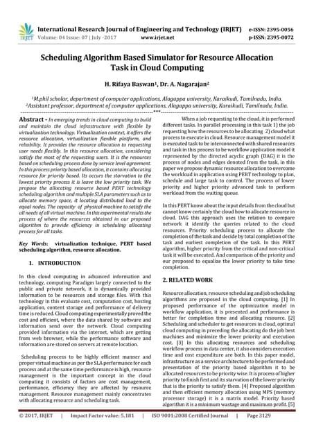 Scheduling Algorithm Based Simulator For Resource Allocation Task In