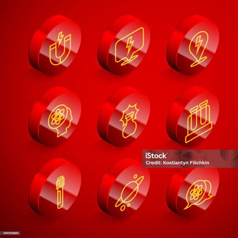 라인 자석 번개 원자 플라스크 폭발 시험관 및 행성 토성 아이콘을 설정합니다 벡터 3차원 형태에 대한 스톡 벡터 아트 및 기타 이미지 3차원 형태 건강 진단 건강