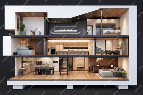 Premium Photo Modern Home Cross Section 3d Rendering