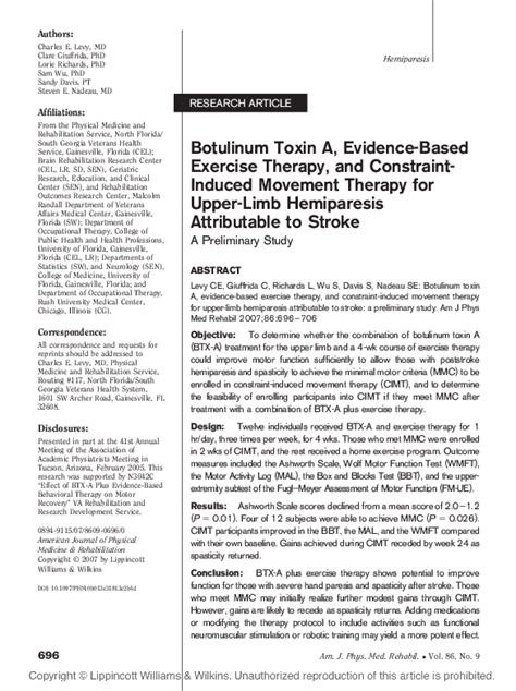 Pdf Botulinum Toxin A Evidence Based Exercise Therapy And Constraint Induced Movement