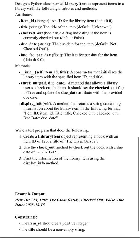 Solved Design A Python Class Named Libraryitem To Represent