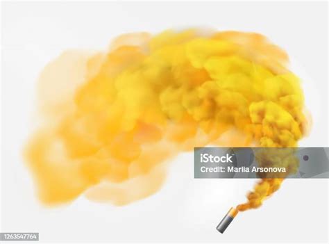 색상 노란색 축제 연기 폭탄 축구 팬들은 불꽃놀이를 성화합니다 고립 된 안개 또는 연기 투명 한 특수 효과 밝은 마법의 구름 디자인에 대한 벡터 요소입니다 거즈에 대한 스톡