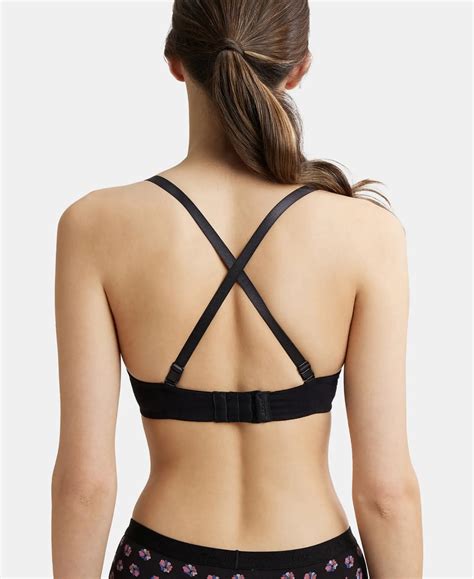 Buy Wired Padded Super Combed Cotton Elastane Medium Coverage Pushup Bra With Plunge Neck