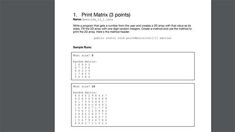 Solved 1 Print Matrix 3 Points Name Exercise 131java