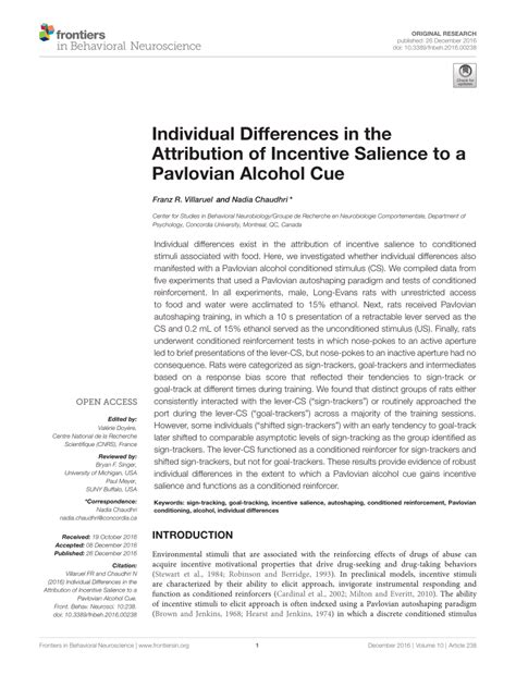 Pdf Individual Differences In The Attribution Of Incentive Salience